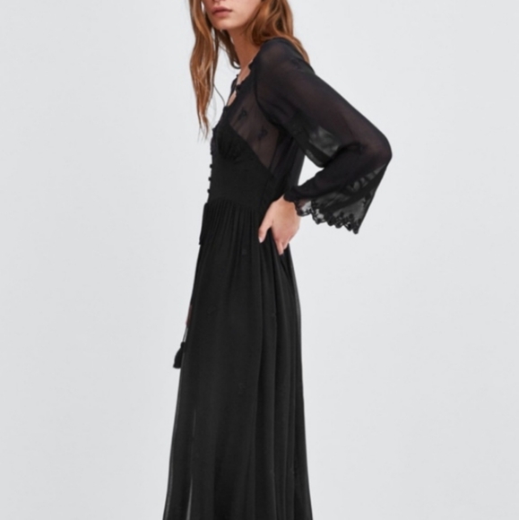 Zara | Dresses | Zara Black Semi Sheer Dressing Gown | Poshmark